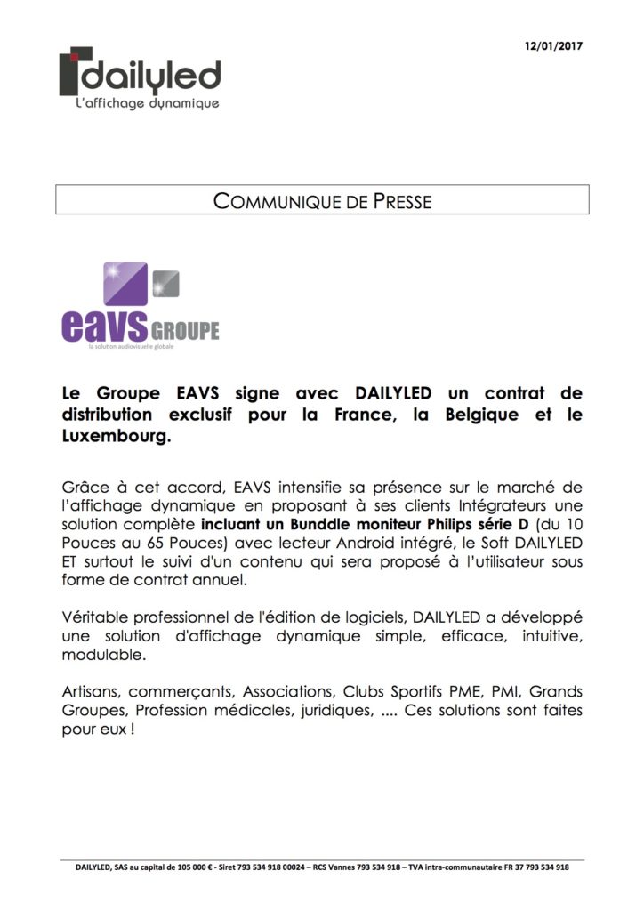 DAILYLED et EAVS signent un contrat de distribution - DAILYLED, l ...